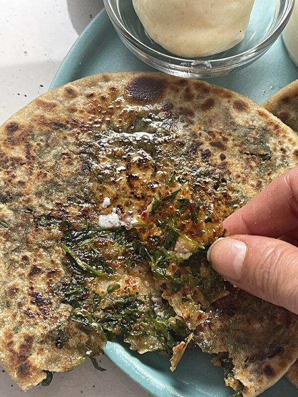 Methi Paratha Recipe - Stuffed Fenugreek Leaves Flatbread
